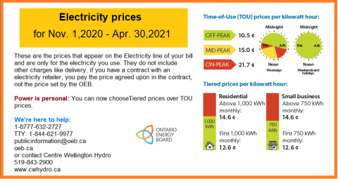 Electricity Prices for November 1, 2020 to April 30, 2021 | Centre ...